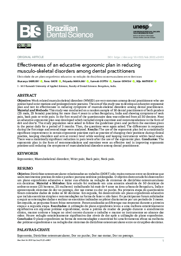 (PDF) Effectiveness of an educative ergonomic plan in reducing musculo-skeletal disorders among ...