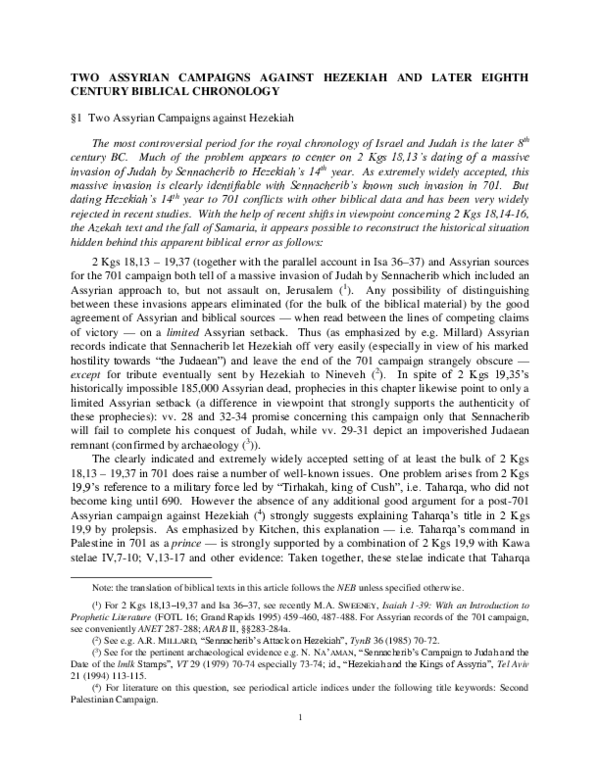 (PDF) Two Assyrian Campaigns against Hezekiah and Later Eighth Century ...