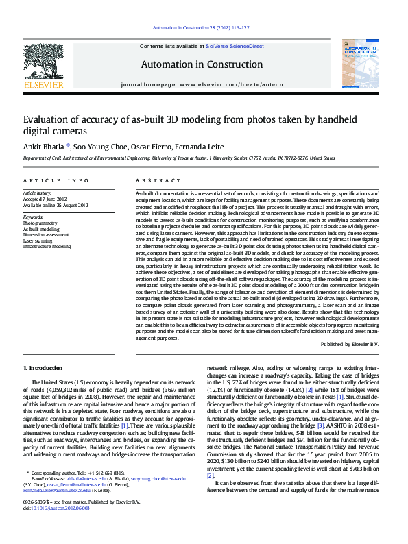 (PDF) Evaluation of accuracy of as-built 3D modeling from photos taken ...
