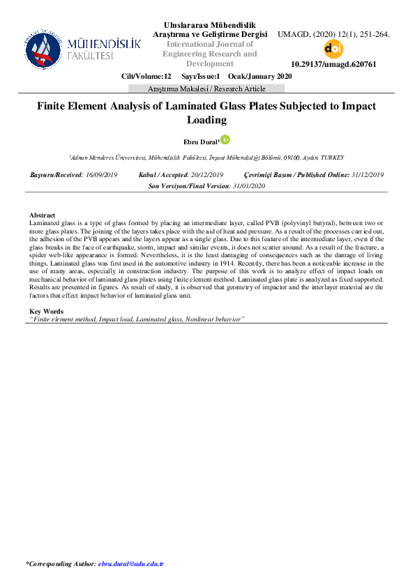 Pdf Finite Element Analysis Of Laminated Glass Plates Subjected To Impact Loading