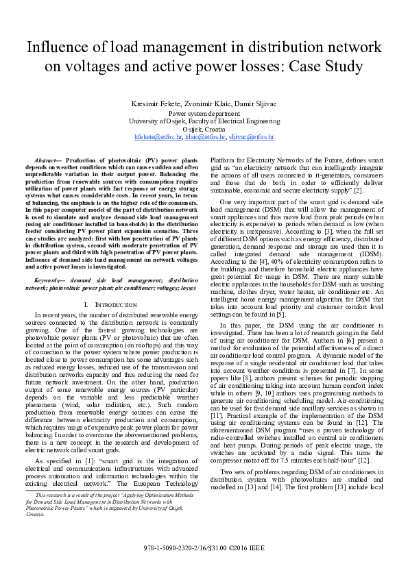 (PDF) Influence of load management in distribution network on voltages ...