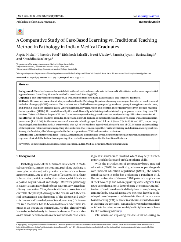 (PDF) A Comparative Study of Case-Based Learning vs. Traditional ...