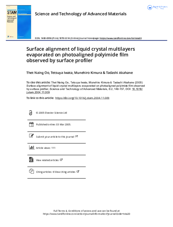 (PDF) Surface alignment of liquid crystal multilayers evaporated on ...