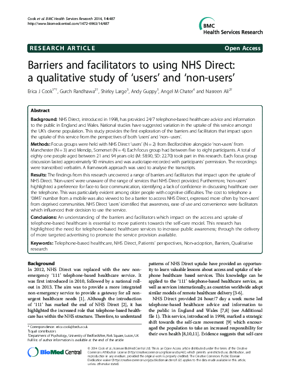 (PDF) Barriers to NHS Direct Use: User Perspectives