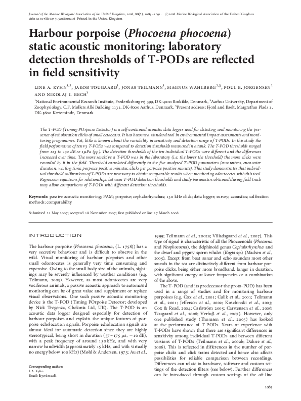 (PDF) Harbour porpoise (Phocoena phocoena) static acoustic monitoring ...
