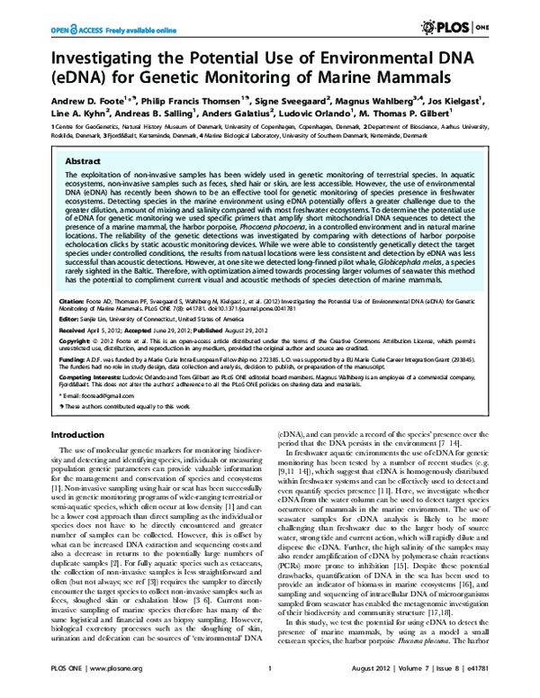 (PDF) Investigating the Potential Use of Environmental DNA (eDNA) for ...