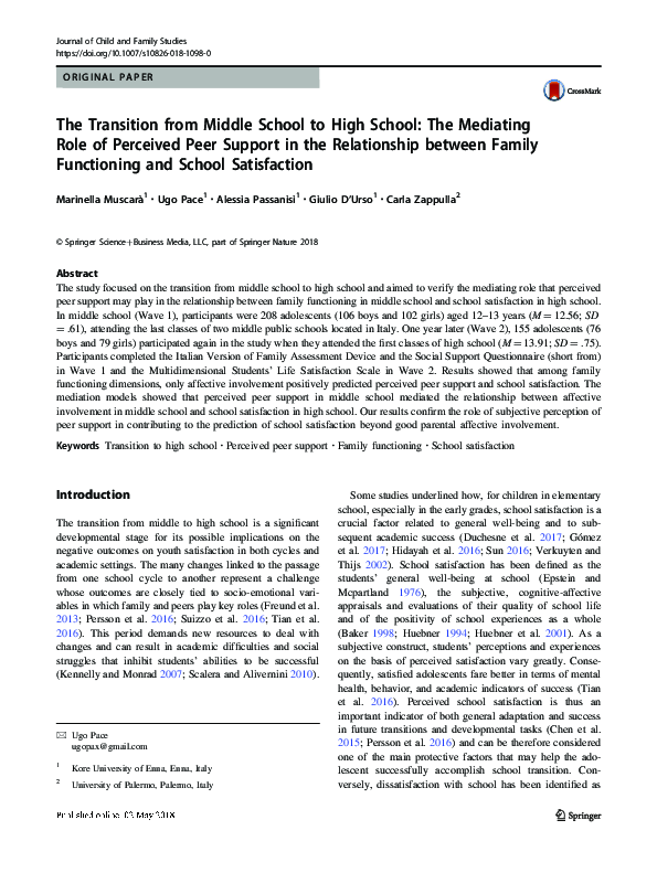 (PDF) The Transition from Middle School to High School: The Mediating ...