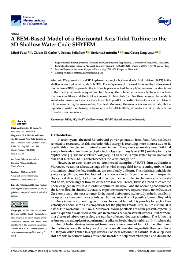 (PDF) A BEM-Based Model of a Horizontal Axis Tidal Turbine in the 3D Shallow Water Code SHYFEM