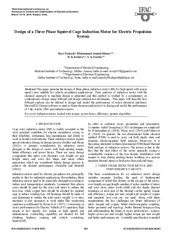 (PDF) Design of a Three Phase Squirrel Cage Induction Motor for Electric Propulsion System