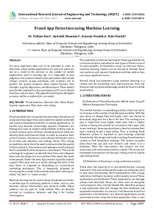 Pdf Fraud App Detection Using Machine Learning