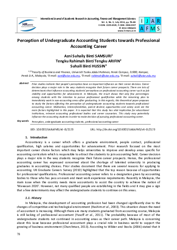 (PDF) Perception of Undergraduate Accounting Students towards Professional Accounting Career