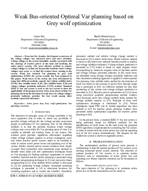 (PDF) Weak bus-oriented optimal Var planning based on grey wolf optimization