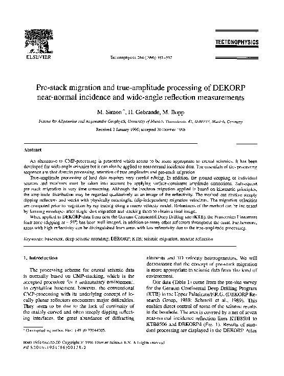 (PDF) Pre-stack Migration of DEKORP Seismic Data