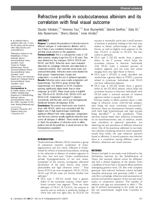 (PDF) Refractive profile in oculocutaneous albinism and its correlation ...