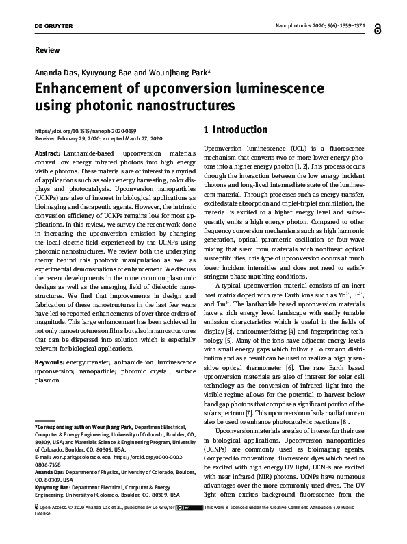 (PDF) Enhancement of upconversion luminescence using photonic nanostructures