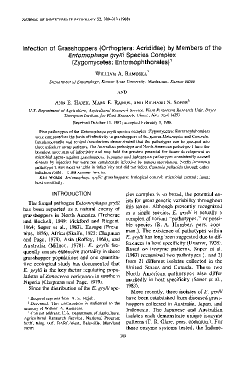 (PDF) Infectivity of Entomophaga grylli Pathotypes in Grasshoppers