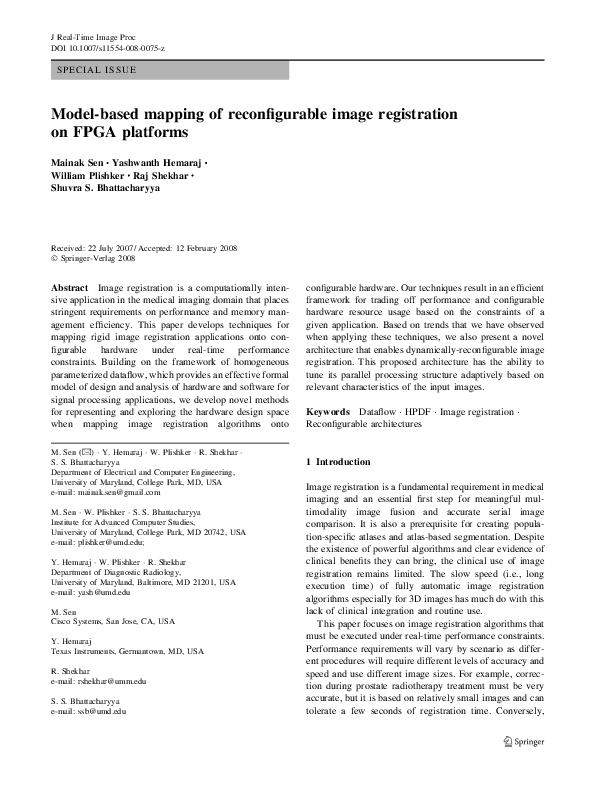 (PDF) Model-based mapping of reconfigurable image registration on FPGA platforms