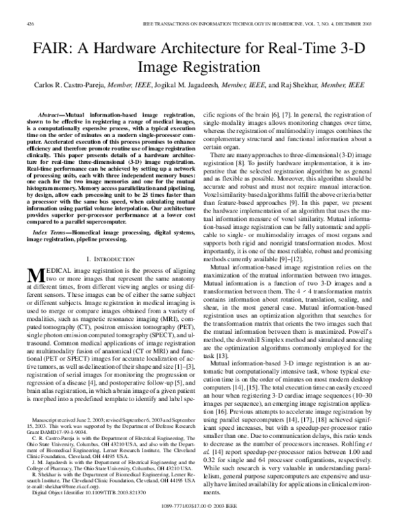 (PDF) FAIR: a hardware architecture for real-time 3-D image registration