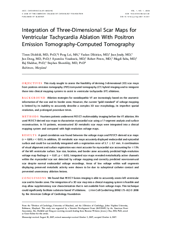 Integration of Three-Dimensional Scar Maps for Ventricular Tachycardia ...