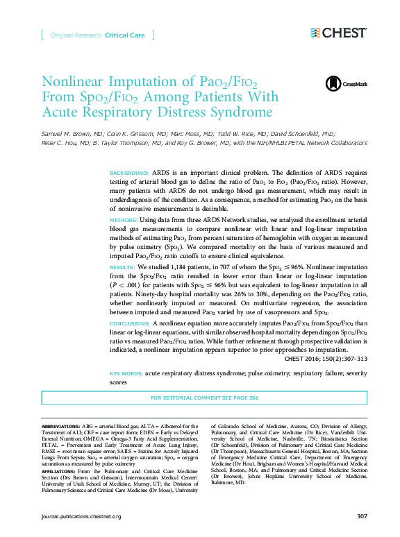 (PDF) Non-linear imputation of PaO2/FIO2 from SpO2/FIO2 among patients ...