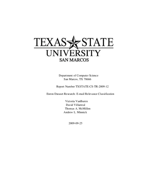 (PDF) Enron Dataset Research: E-mail Relevance Classification