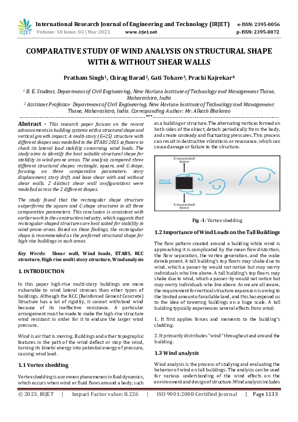 (PDF) COMPARATIVE STUDY OF WIND ANALYSIS ON STRUCTURAL SHAPE WITH & WITHOUT SHEAR WALLS