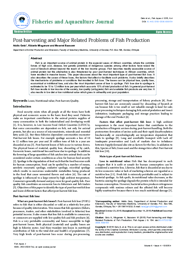 (PDF) Post-harvesting and Major Related Problems of Fish Production