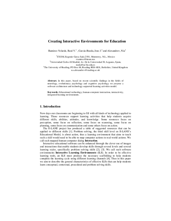 (PDF) Creating Interactive Environments for Education
