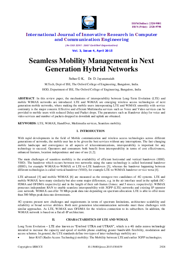 (PDF) Handover approaches for seamless mobility management in next generation wireless networks ...