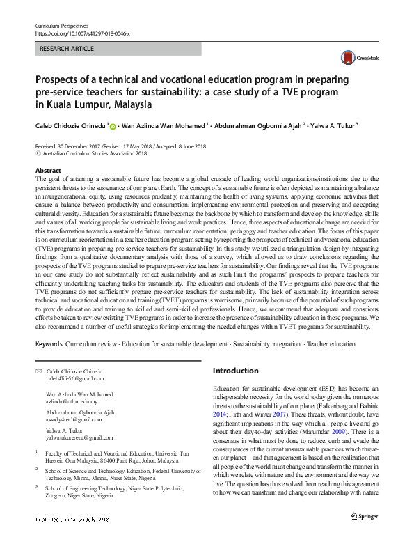 (PDF) Prospects of a technical and vocational education program in preparing pre-service ...