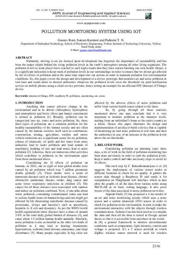 Pdf Pollution Monitoring System Using Iot