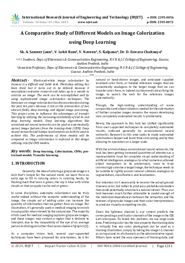 (PDF) A Comparative Study of Different Models on Image Colorization ...