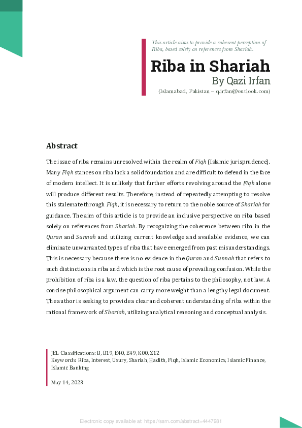 (PDF) Riba in Shariah