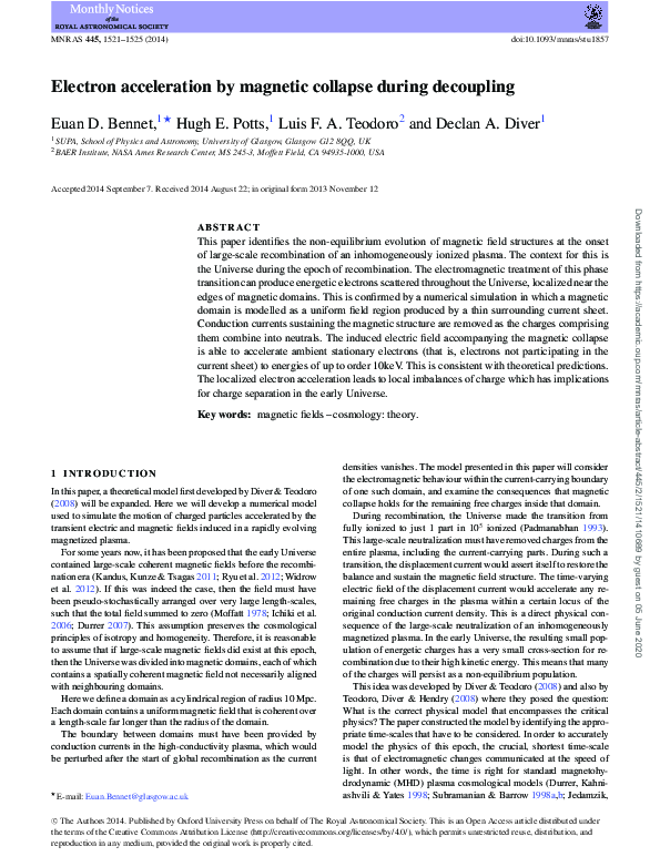 (PDF) Electron acceleration by magnetic collapse during decoupling