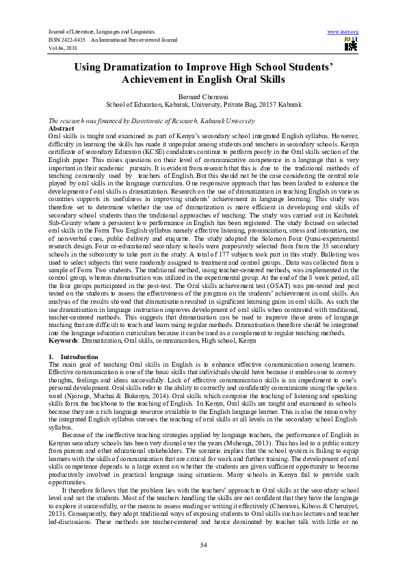 (PDF) Using Dramatization to Improve High School Students’ Achievement in English Oral Skills