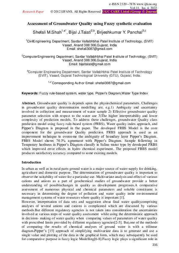 (PDF) Assessment of Groundwater Quality using Fuzzy synthetic evaluation