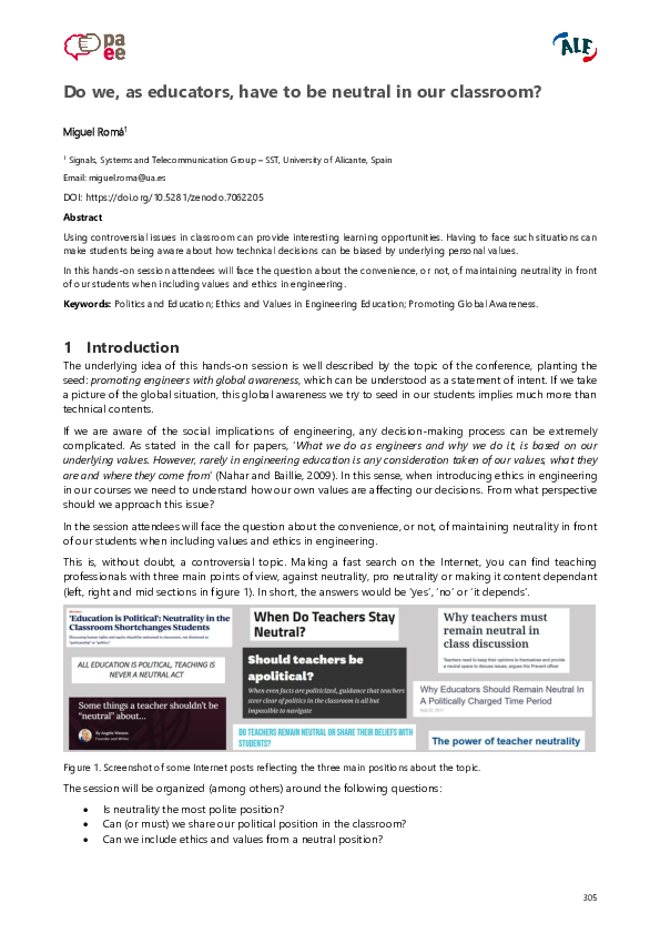 (PDF) Do we, as educators, have to be neutral in our classroom?