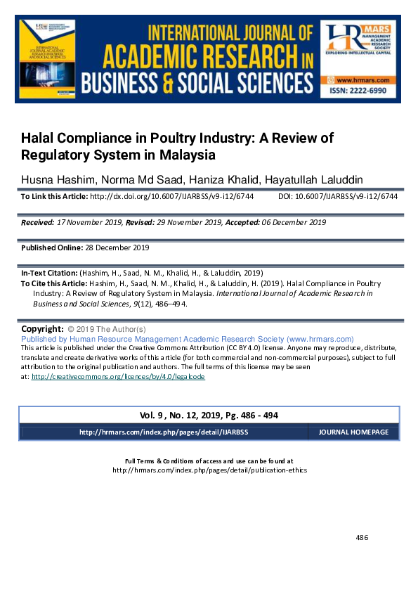(PDF) Halal Compliance in Poultry Industry: A Review of Regulatory System in Malaysia