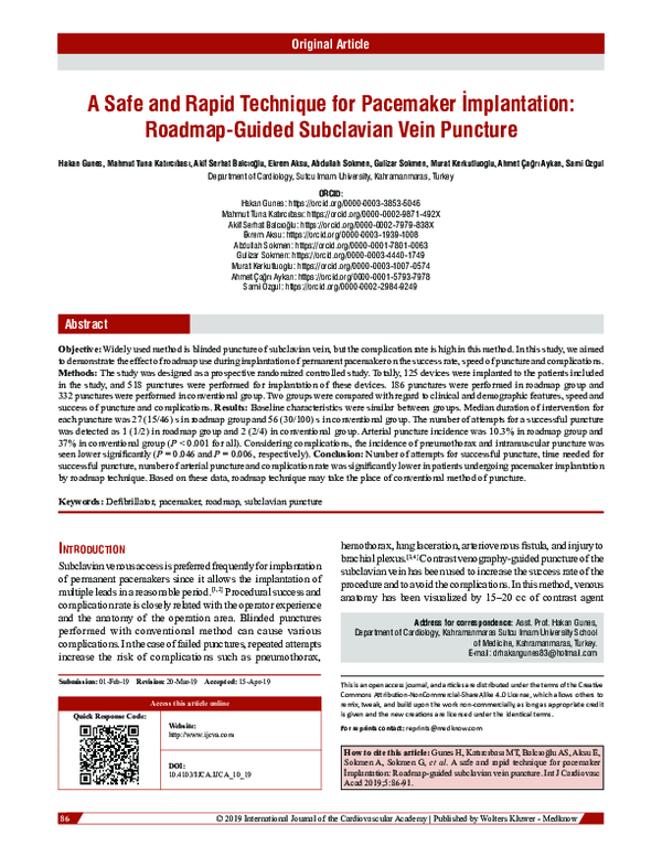 (PDF) A Safe and rapid technique for pacemaker İmplantation: Roadmap ...