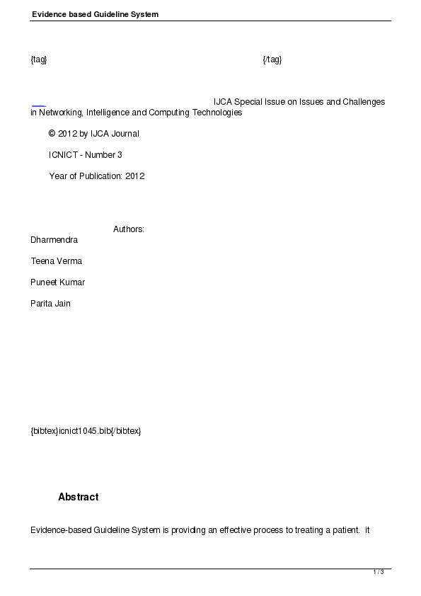 (PDF) Evidence based Guideline System | Teena Verma - Academia.edu