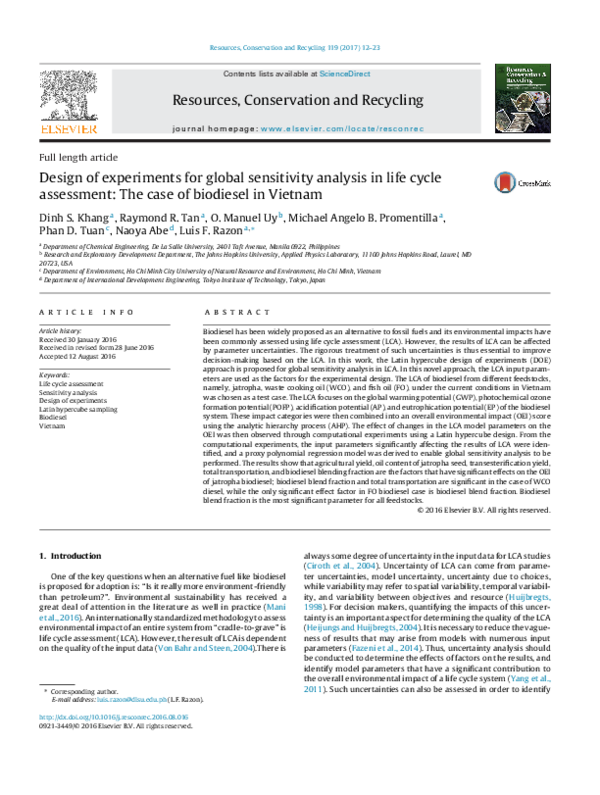 (PDF) Design of experiments for global sensitivity analysis in life cycle assessment: The case ...