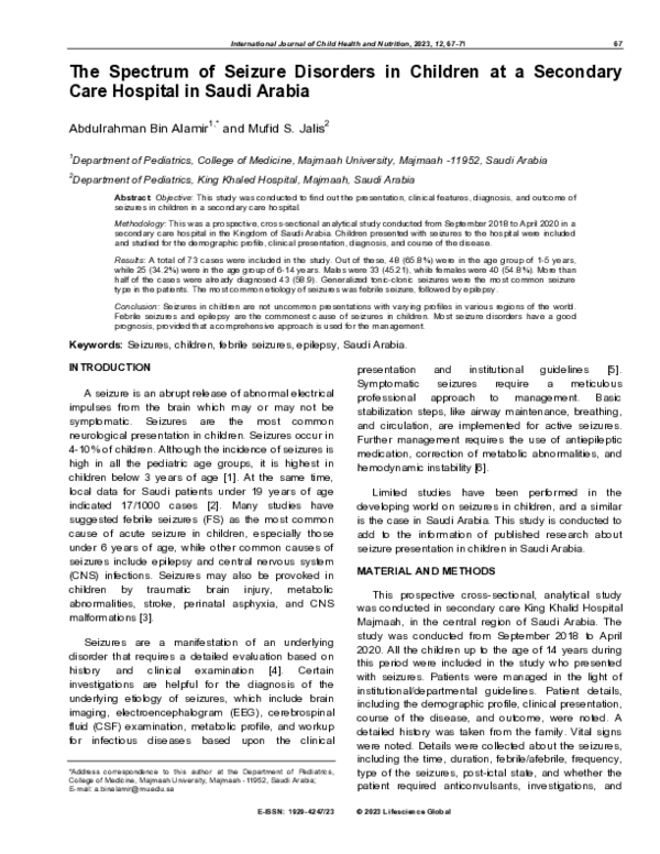 (PDF) The Spectrum of Seizure Disorders in Children at a Secondary Care ...