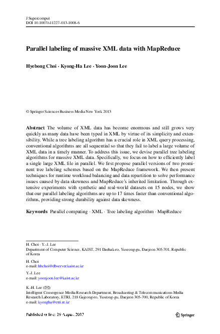 (PDF) Parallel labeling of massive XML data with MapReduce