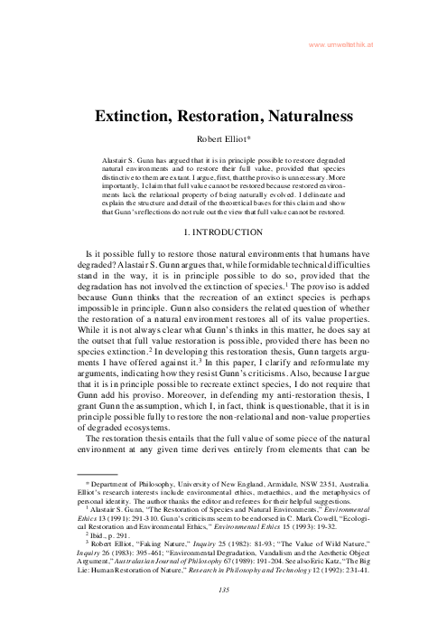 (PDF) Extinction, Restoration, Naturalness