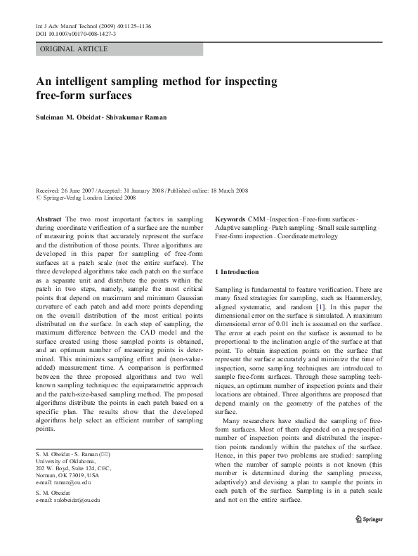 (PDF) An intelligent sampling method for inspecting free-form surfaces