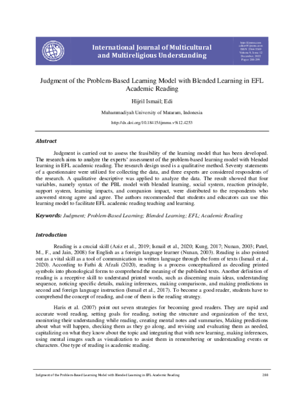 (PDF) Judgment of the Problem-Based Learning Model with Blended ...