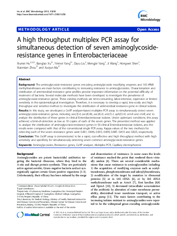 (PDF) A high throughput multiplex PCR assay for simultaneous detection of seven aminoglycoside ...