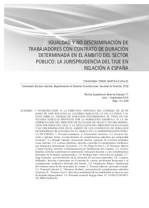 (PDF) IGUALDAD Y NO DISCRIMINACIÓN DE TRABAJADORES CON CONTRATO DE DURACIÓN DETERMINADA EN EL ...