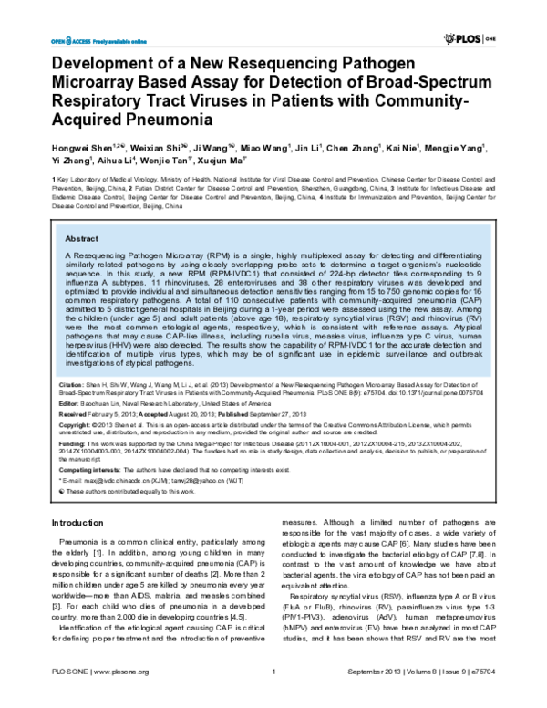 Pdf Development Of A New Resequencing Pathogen Microarray Based Assay For Detection Of Broad