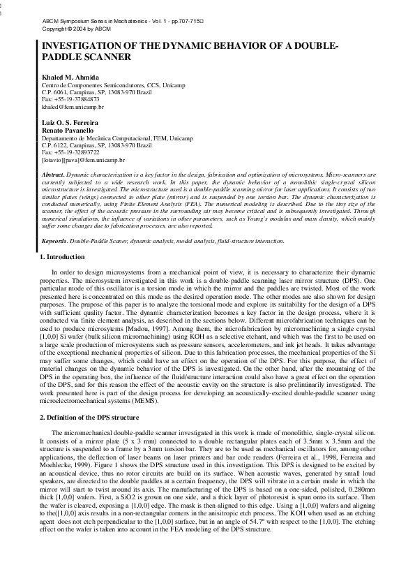 (PDF) Investigation of the Dynamic Behavior of a Double-Paddle Scanner